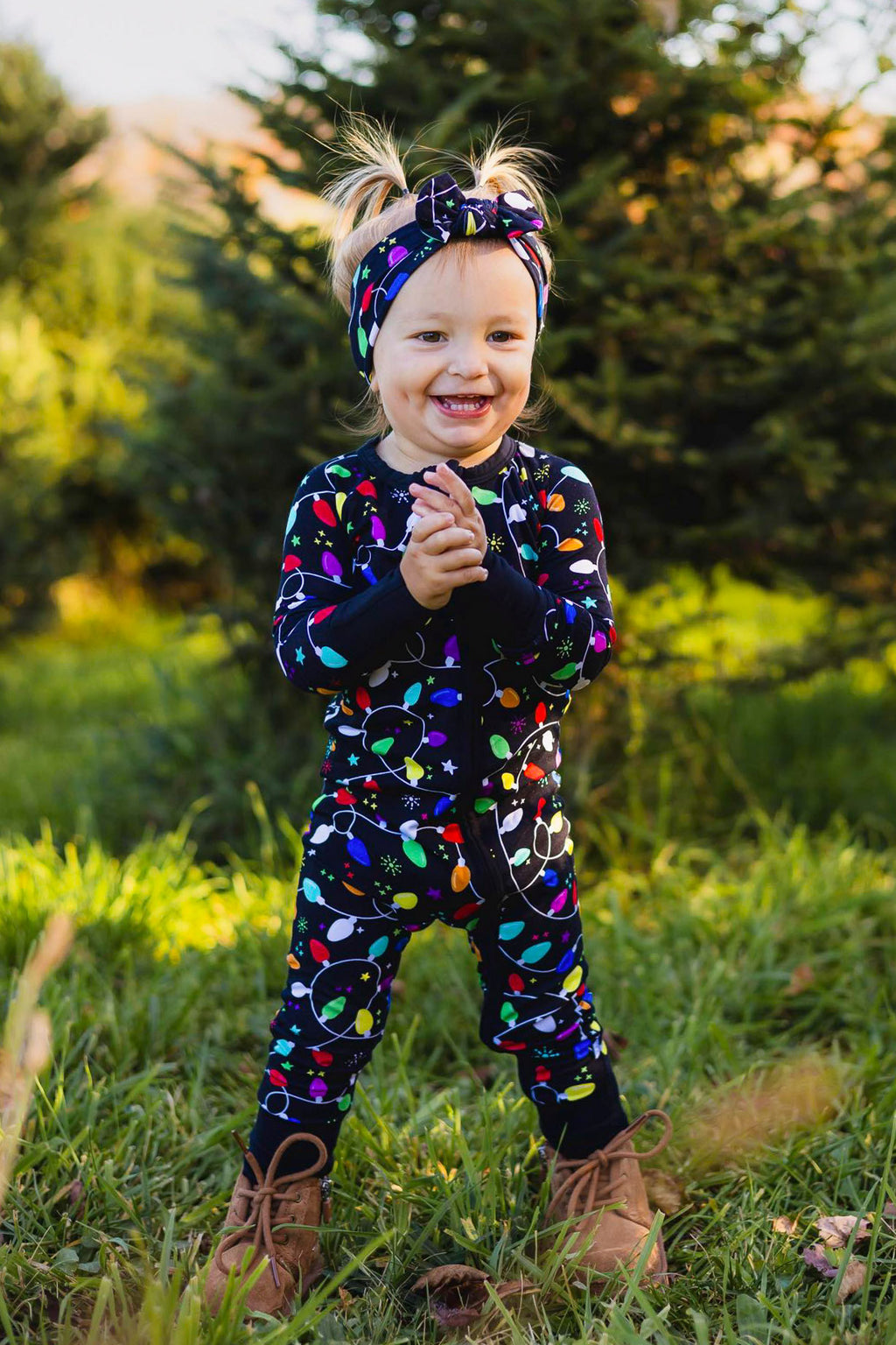 Christmas Holiday Lights Convertible Bamboo Zipper Baby Pajamas ...
